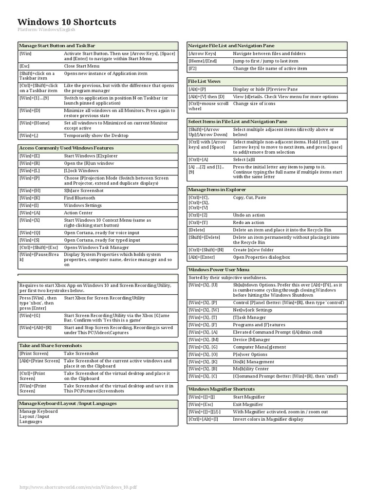 Windows 10 Shortcuts | PDF | Graphical User Interfaces | Software