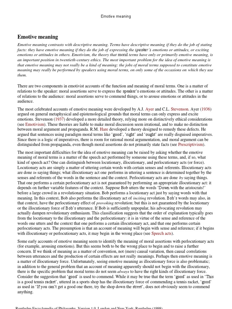 Emotive Meaning: Ayer Stevenson 1936 1937 Emotivism Hare | PDF ...