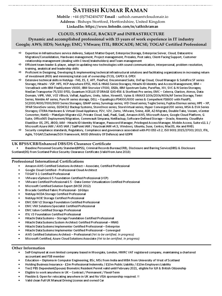 Sathish Raman CV | PDF | Office 365 | Cloud Computing