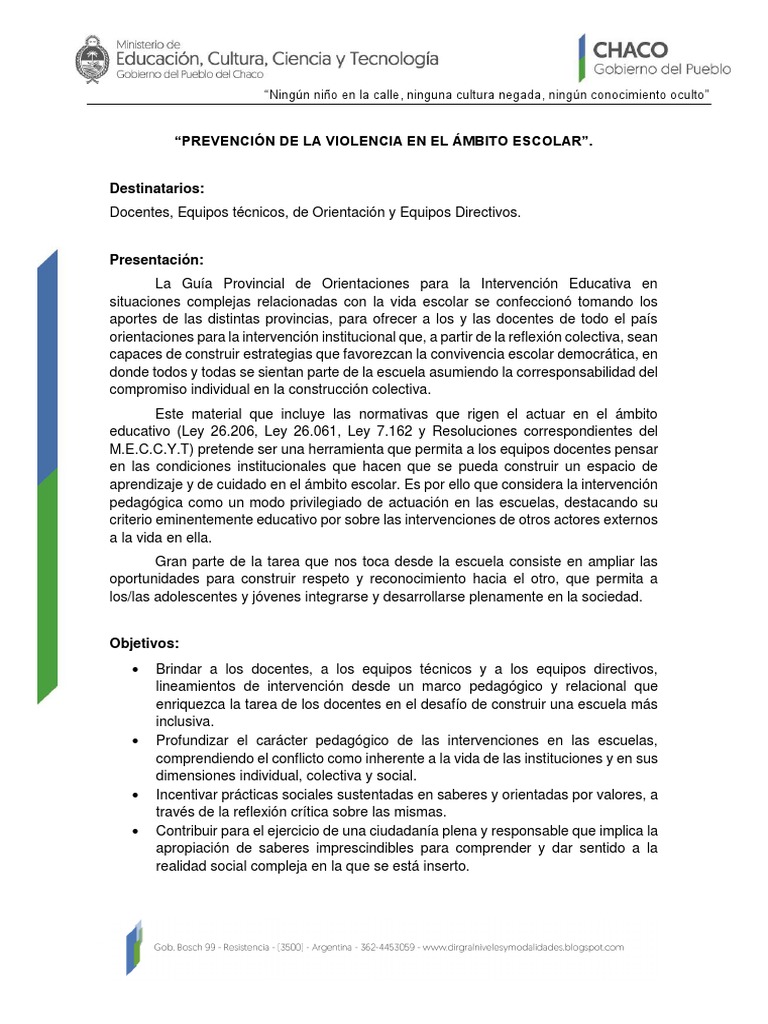 Prevención De La Violencia En El ámbito Escolar Pdf Maestros