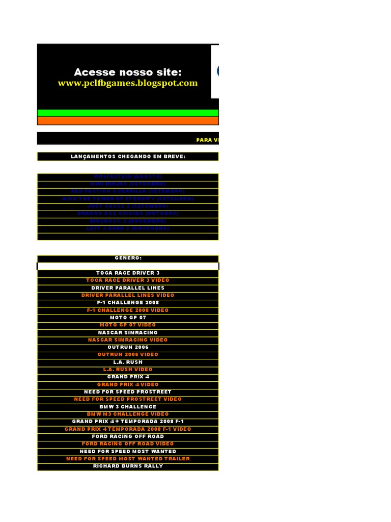 Lista de Jogos - PC LFB GAMES | PDF | Leisure | Sports