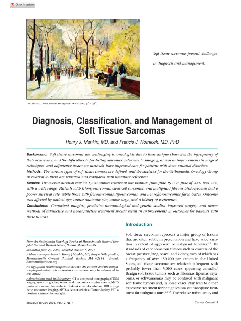 Diagnosis, Classification, and Management of Soft Tissue Sarcomas | PDF ...