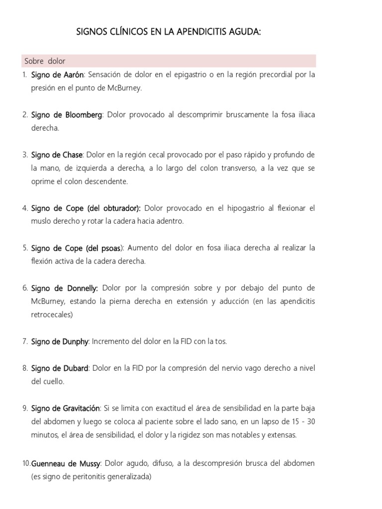 Signos clínicos de apendicitis aguda | PDF | Gastroenterología ...