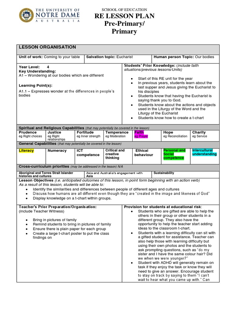 Re Lesson Plan Pre-Primary/ Primary | PDF | Classroom | Teachers
