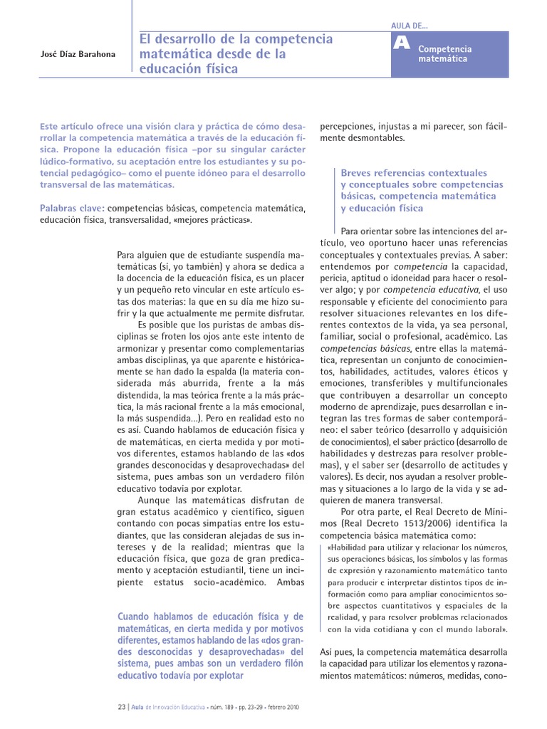 El Desarrollo de La Competencia Matematica Desde La Educacion Fisica PDF | PDF | Enseñanza de ...