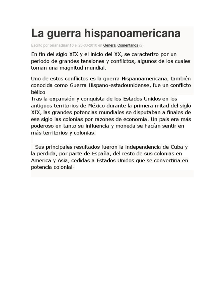 La Guerra Hispanoamericana | PDF | Viajes y turismo | Historia