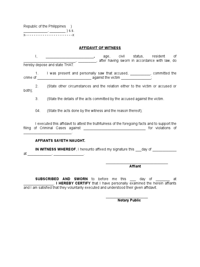 Sample of Affidavit of Witness | PDF