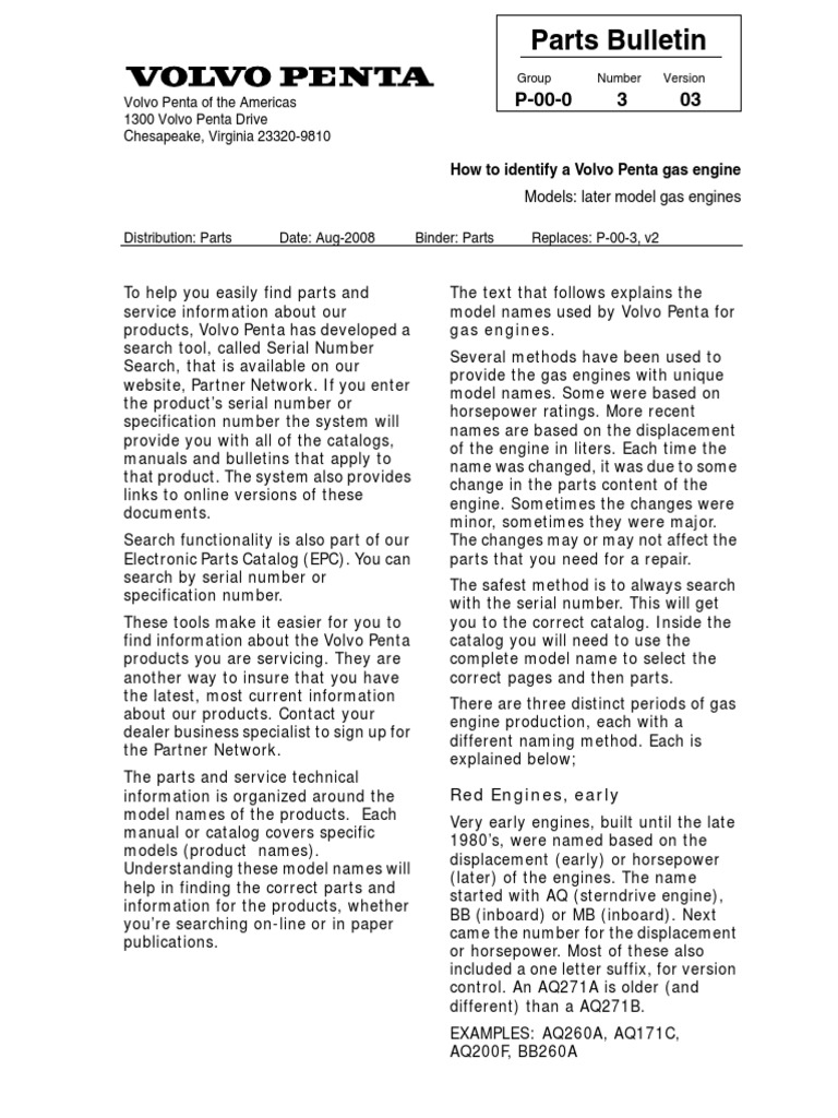 How To Identify A Volvo Penta Gas Engine | PDF | Engines | Carburetor