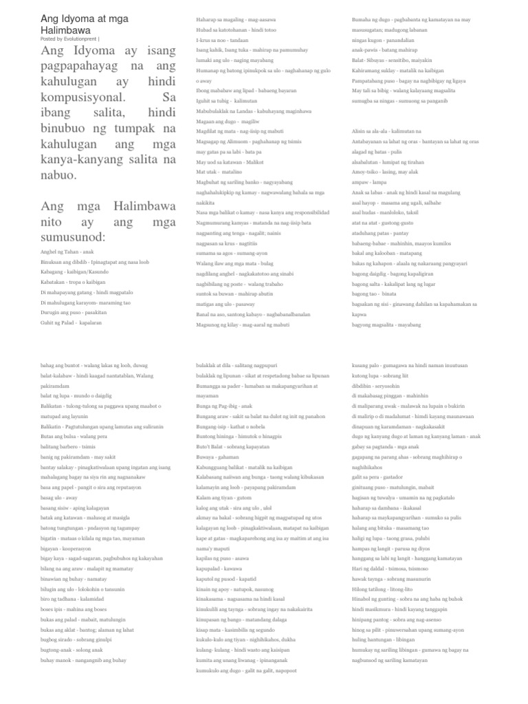 Ang Idyoma at Mga Halimbawa | PDF