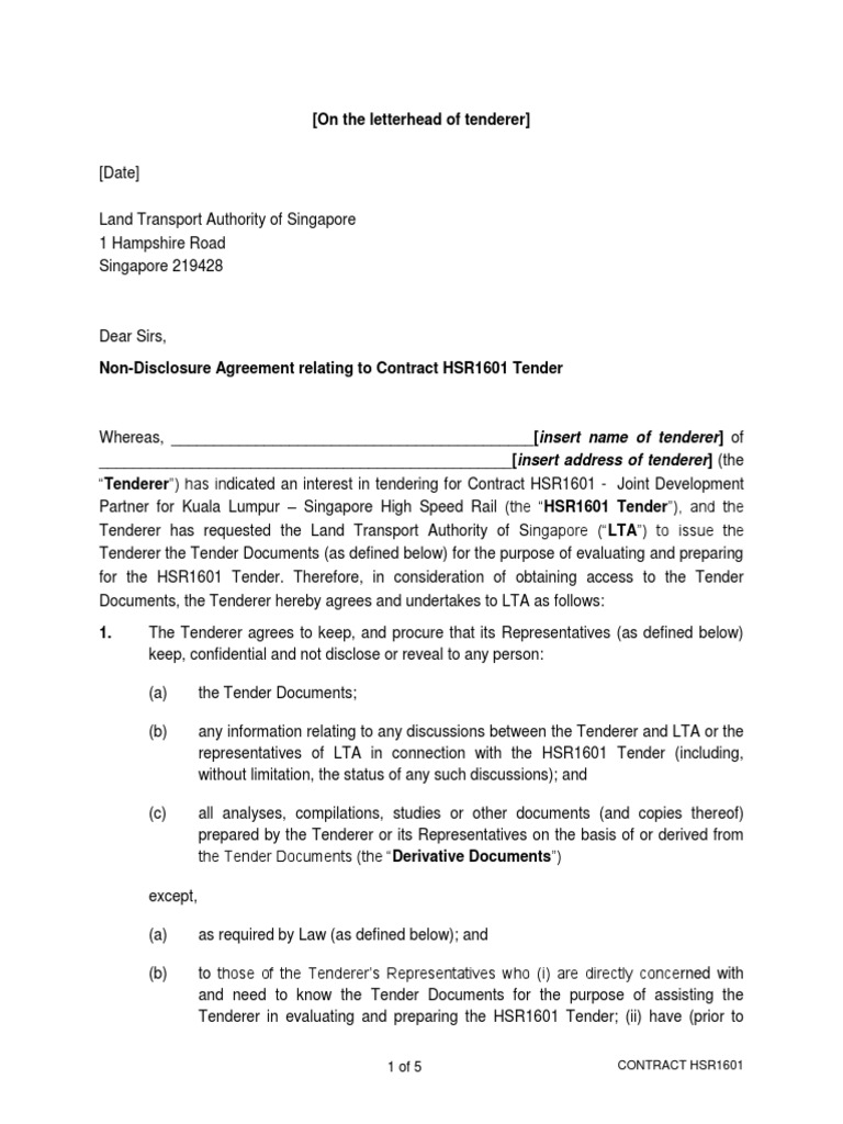 NDA - LTA Singapore | PDF | Non Disclosure Agreement | Civil Law (Legal System)