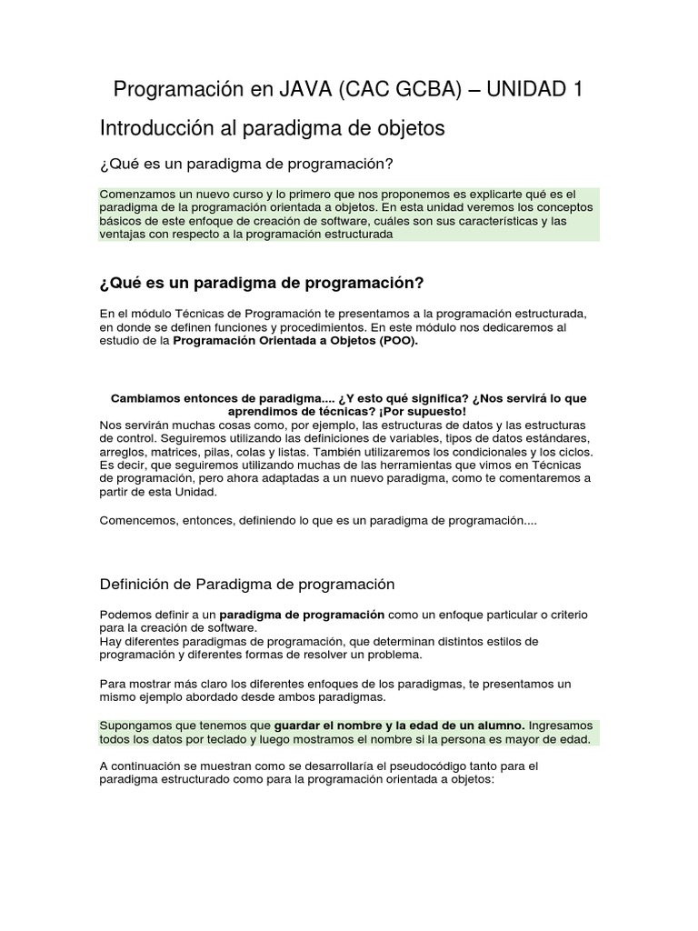 Introducción a POO en Java | PDF | Objeto (informática) | Programación ...