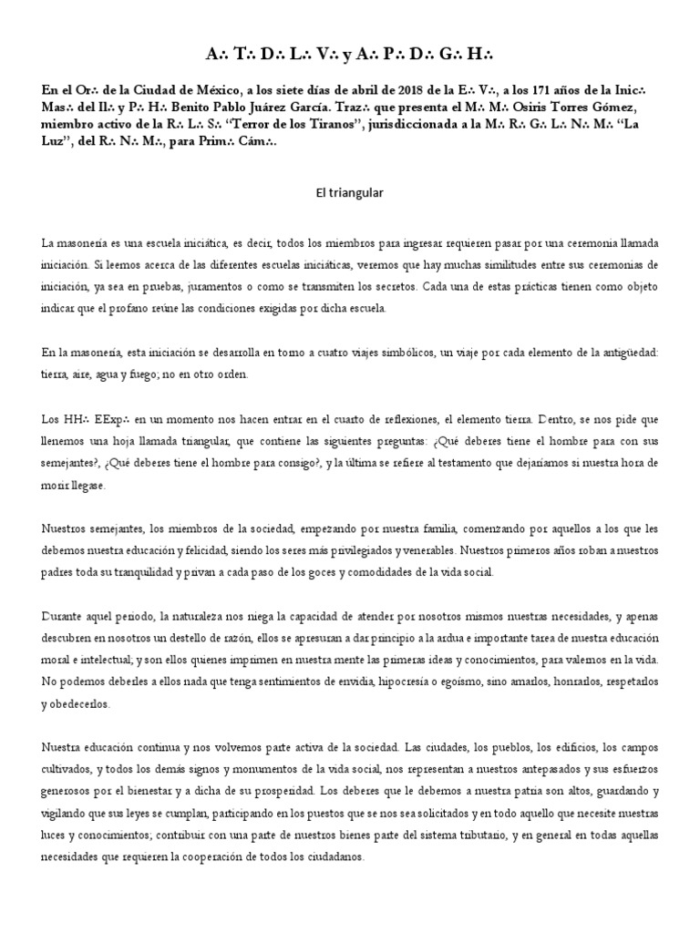 El Triangular en la Iniciación Masónica | PDF | Masonería | Alma