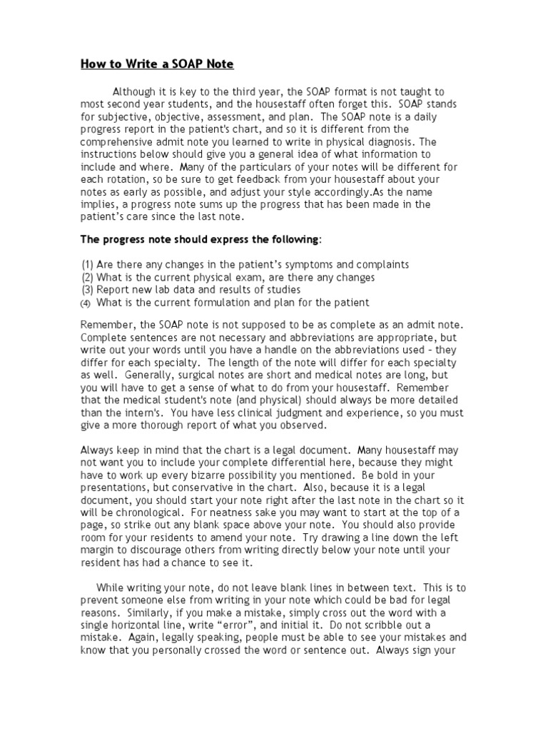 How To Write A SOAP Note | PDF | Clinical Medicine | Diseases And Disorders