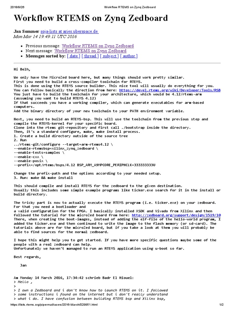 Workflow RTEMS On Zynq Zedboard | PDF | Operating System Technology | Computer Science