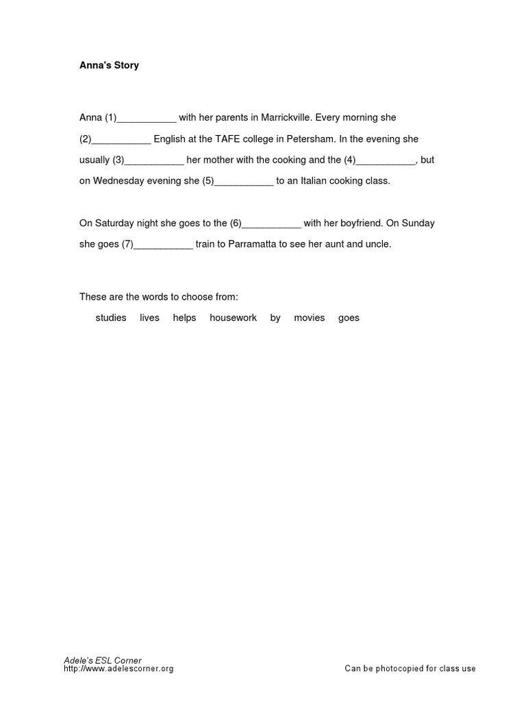 Anna's Story: Adele's ESL Corner | PDF