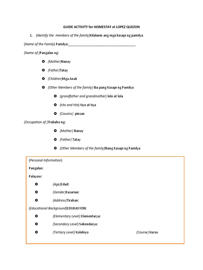 Homestay Family Guide: Lopez Quezon | PDF