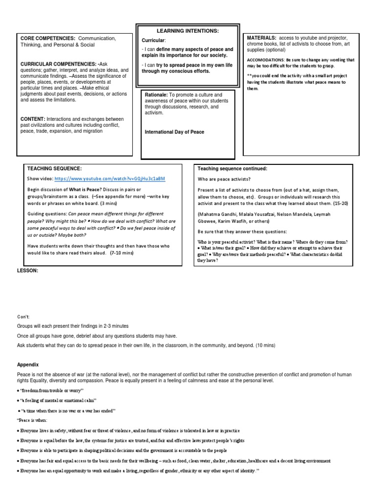 Peace Lesson Plan | PDF | Peace | Activism