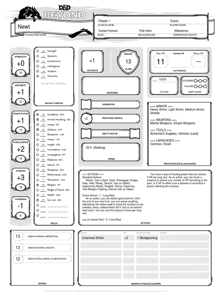 ejemplo de character sheet | Role Playing Games | Leisure