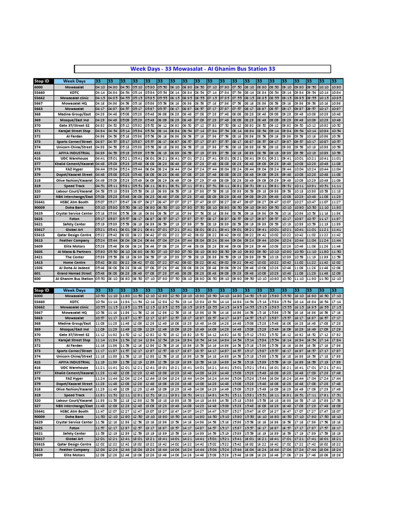 Route 33 Timetable 1 PDF | PDF | Arabian Peninsula | Qatar