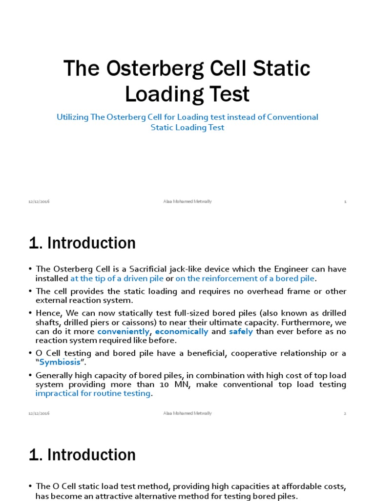 The Osterberg Cell Static Loading Test | PDF | Deep Foundation ...