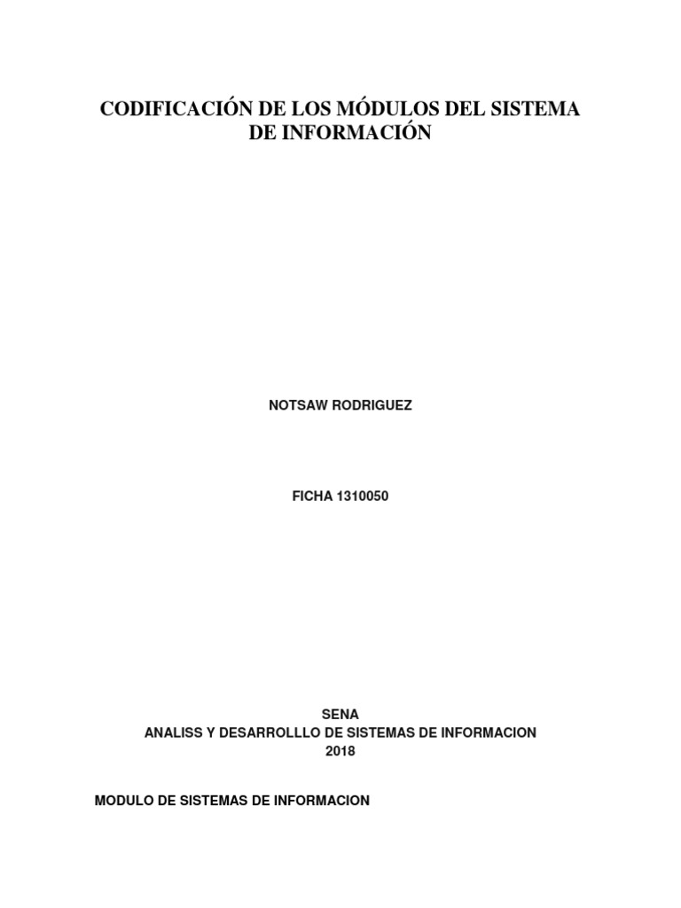 Codificacion De Modulos Pdf Sistema De Informacion Objeto