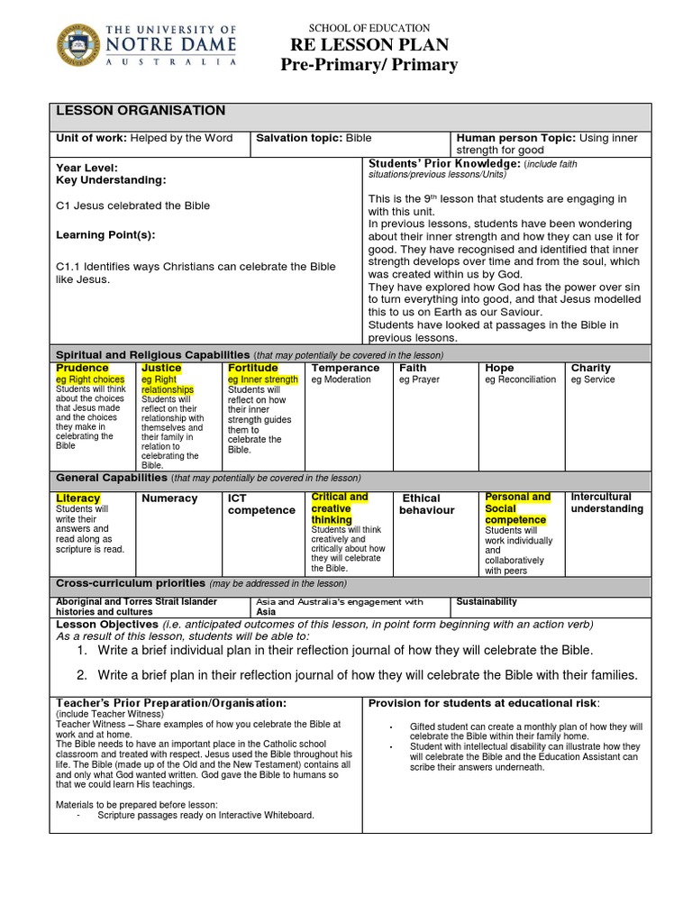 Re Lesson Plan Pre-Primary/ Primary | PDF | Bible | Jesus
