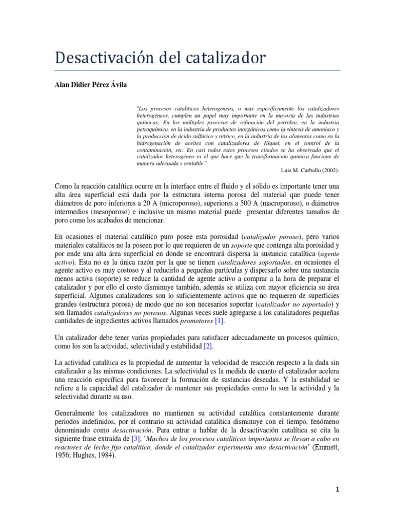 Desactivación Del Catalizador - Articulo PDF | PDF