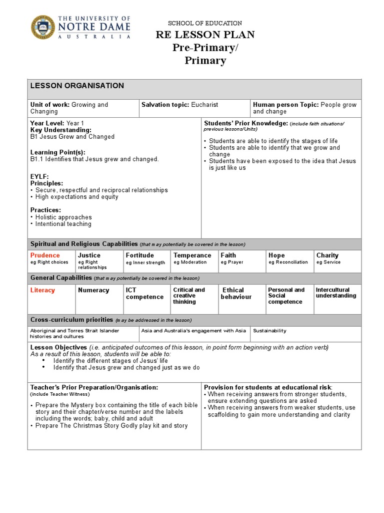 Re Lesson Plan Pre-Primary/ Primary | PDF | Nativity Of Jesus | Shepherd