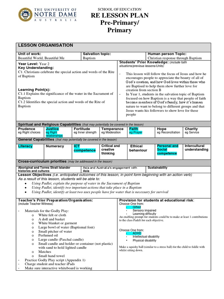 Re Lesson Plan Part C | PDF | Baptism | Anointing