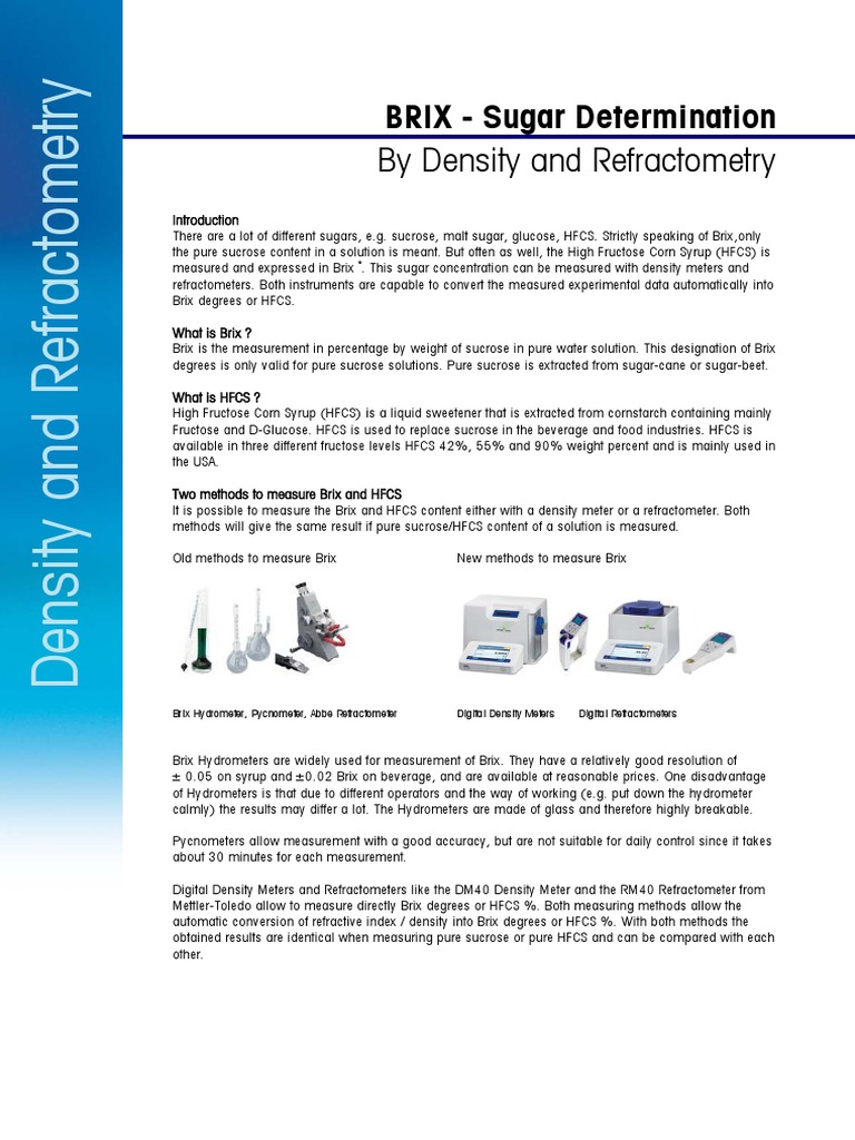 By Density and Refractometry: BRIX - Sugar Determination | PDF ...