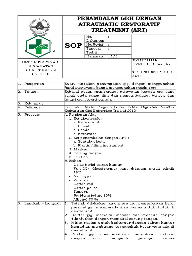 SOP Penambalan Gigi ART | PDF