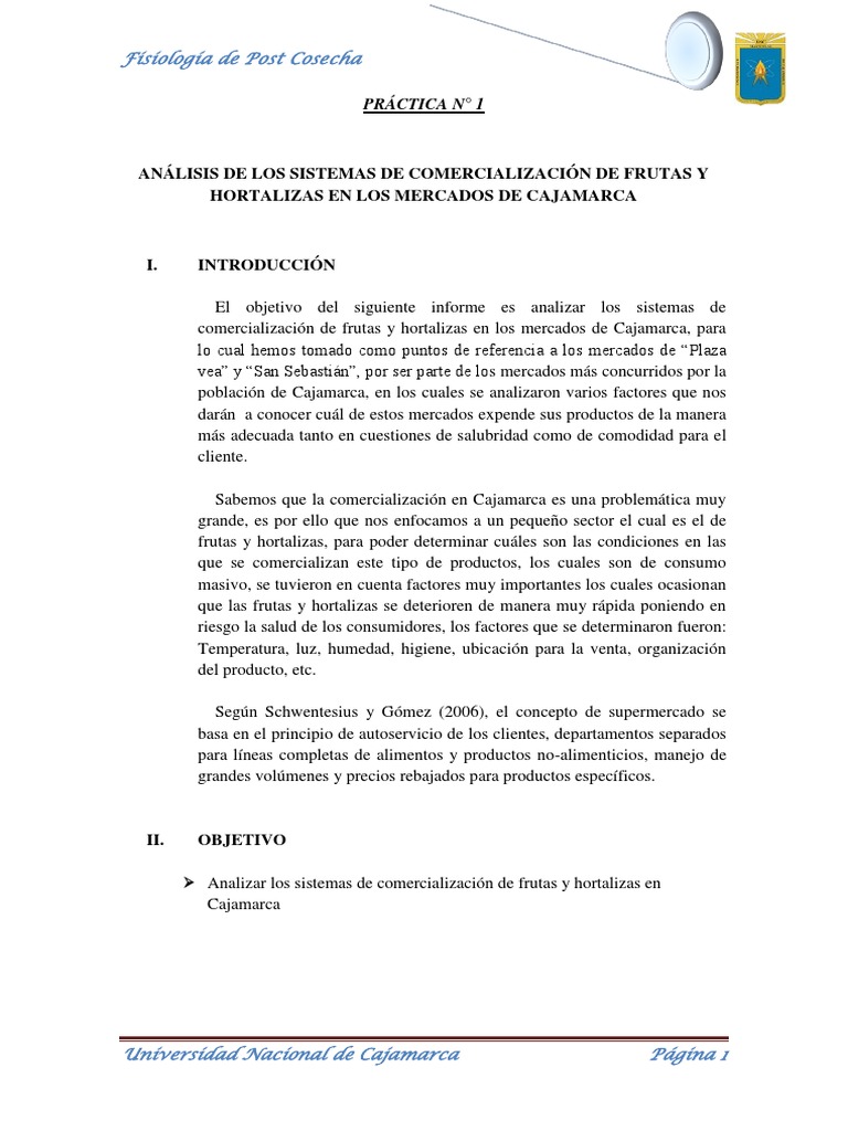 Práctica N 1 Post Cosecha | PDF | Alimentos | Business