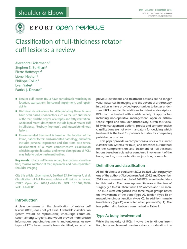 Classification of Full-Thickness Rotator Cuff Lesions - A Review | PDF ...
