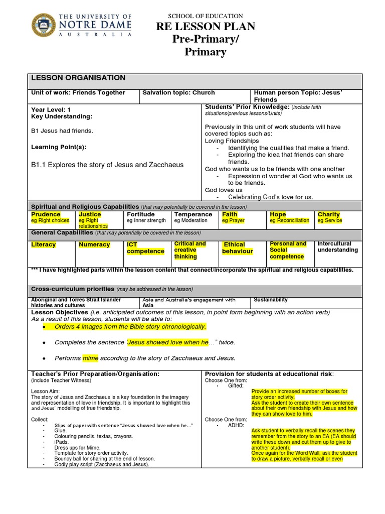 Re Lesson Plan Pre-Primary/ Primary | PDF | Jesus | Love
