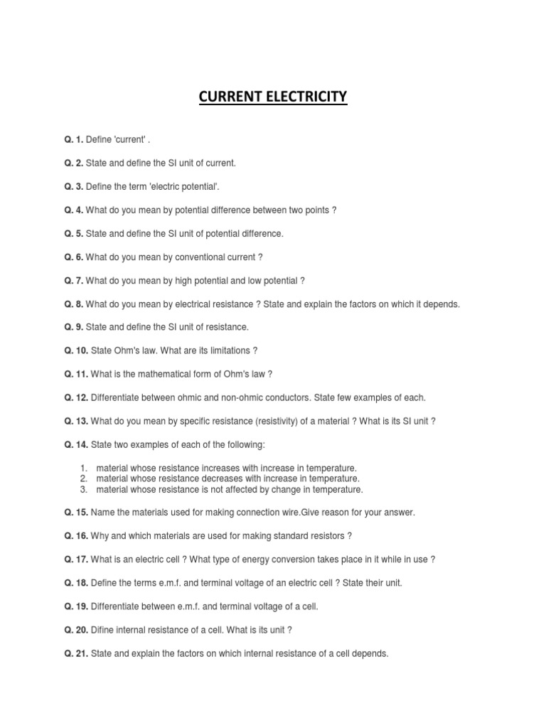 Current Electricity Test ICSE | PDF | Electrical Resistance And ...