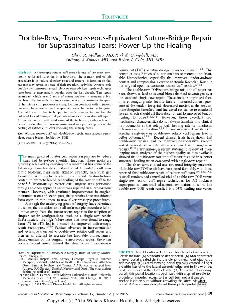 Double-Row, Transosseous-Equivalent Suture-Bridge Repair For ...