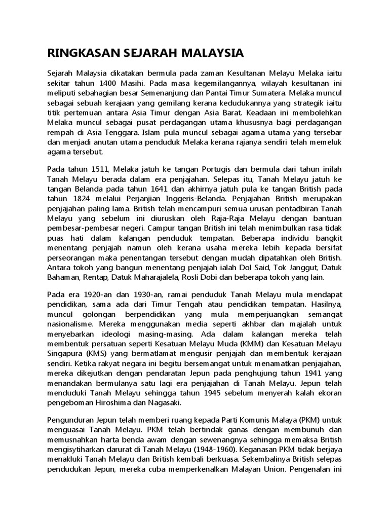 Ringkasan Sejarah Malaysia | PDF