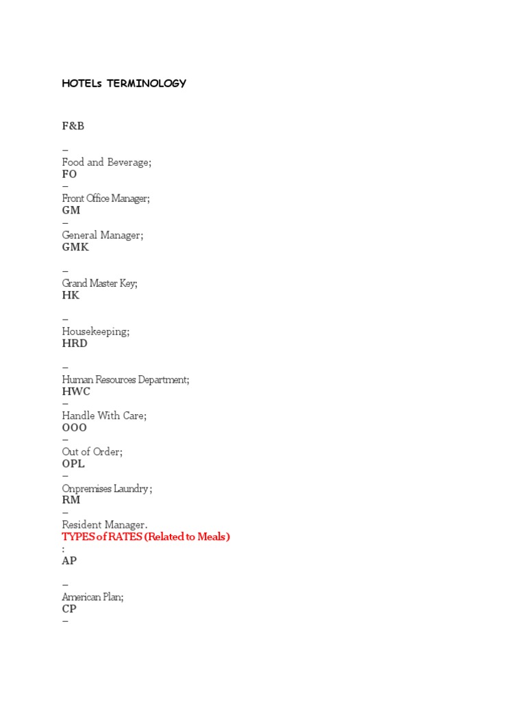 Hotel Terminology and Rate Types Guide | PDF