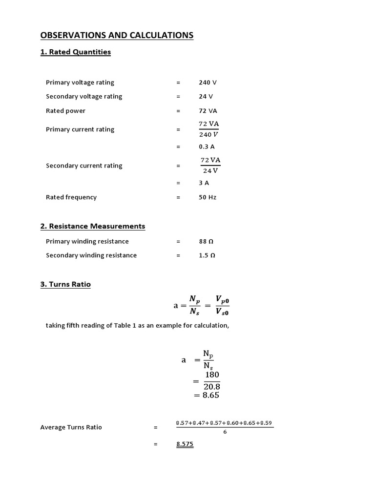 Electrical Machines - Single Phase Transformers Lab Report | PDF ...
