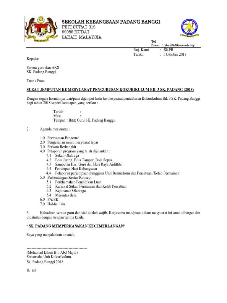 Surat Jemputan Mesyuarat Kokum | PDF