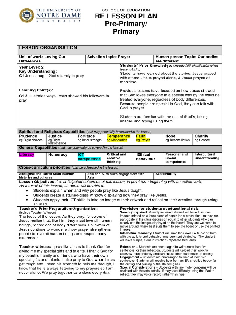Re Lesson Plan C | PDF | Prayer | Gospel Of Matthew