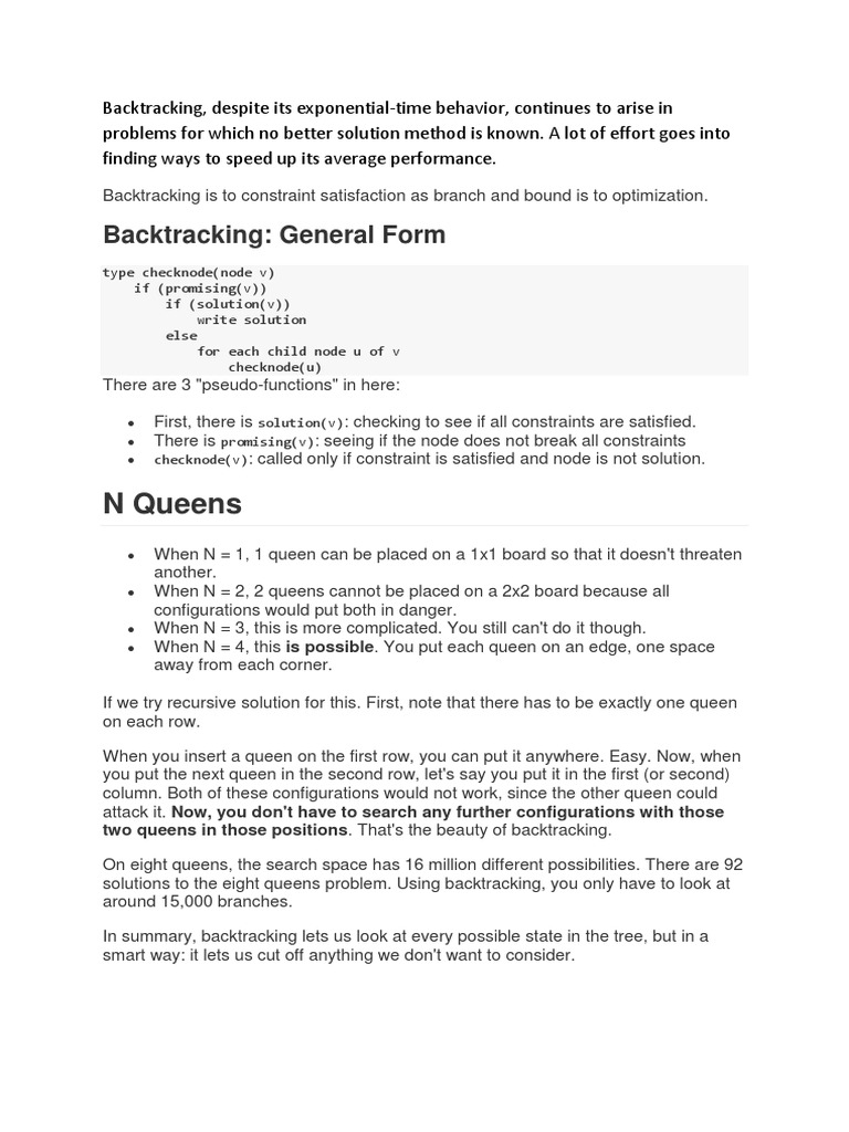 N Queens: Backtracking: General Form | PDF | Discrete Mathematics ... N Queens: Backtracking: General Form | PDF | Discrete Mathematics ...