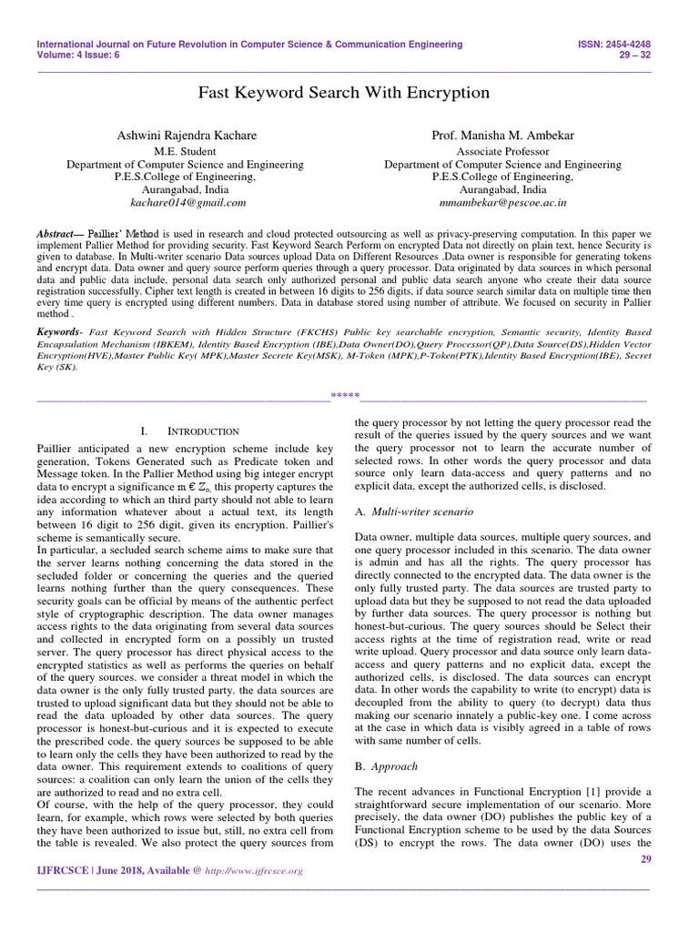 Fast Keyword Search With Encryption | PDF | Cryptography | Key (Cryptography)