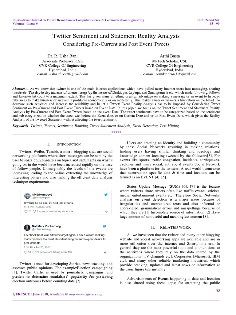Twitter Sentiment and Statement Reality Analysis Considering Pre-Current and Post Event Tweets ...