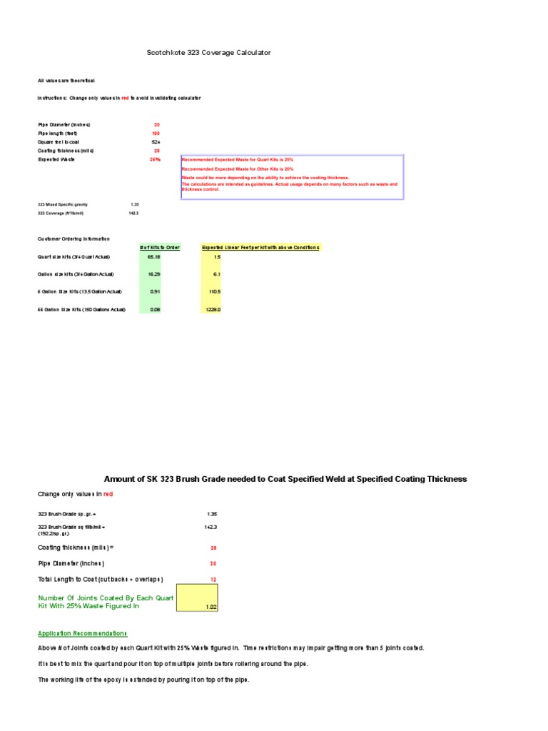 SK 323 Coverage Calculator | PDF | Gallon | Pipe (Fluid Conveyance)