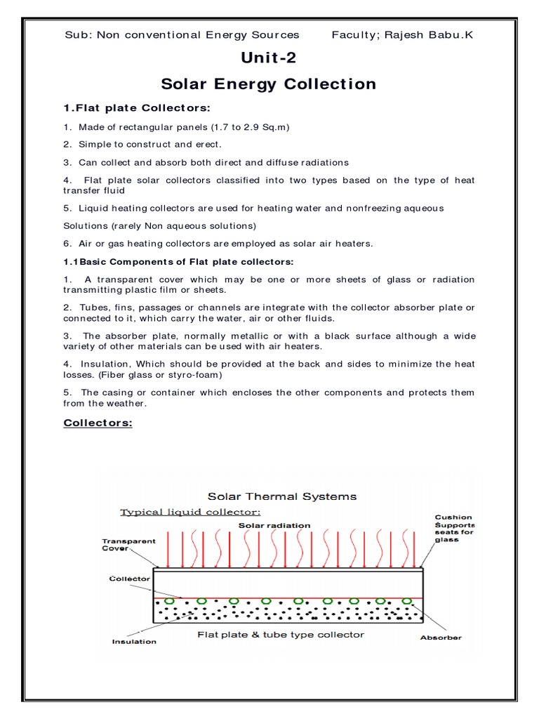 Unit-2 Solar Energy Collection: 1.flat Plate Collectors | PDF | Mirror ...