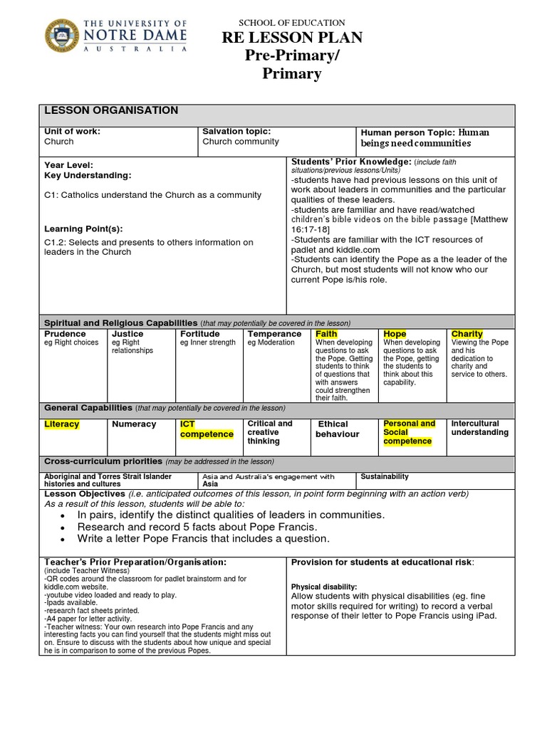 Re Lesson Plan Step C | PDF | Catholic Church | Brainstorming