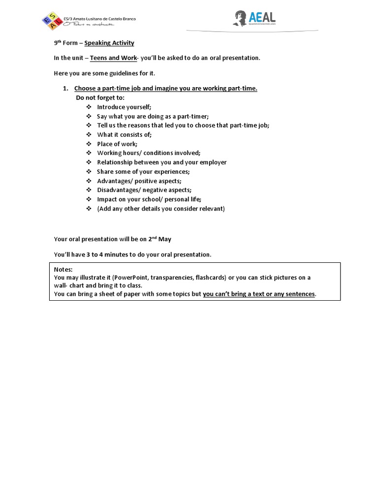 9º Ano - Speaking Activity | PDF | Communication