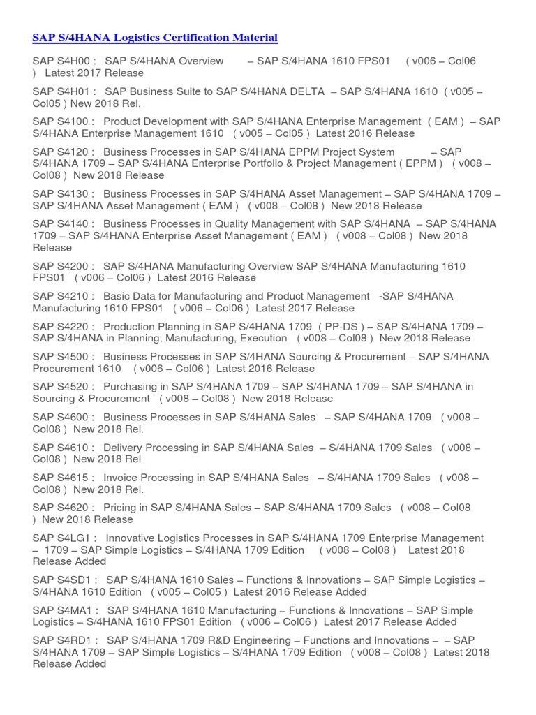 SAP S/4HANA Logistics Certification Guide | PDF | Sap Se | Logistics