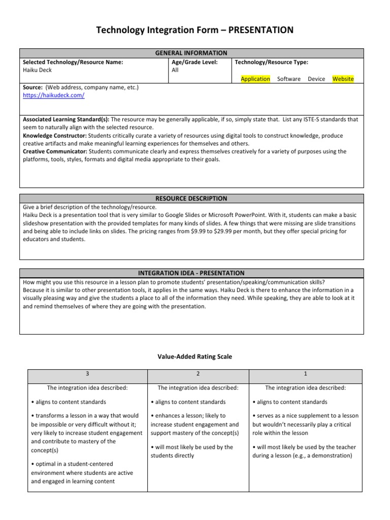 Chacon Technologyintegrationtemplate-Presentation | PDF | Learning ...